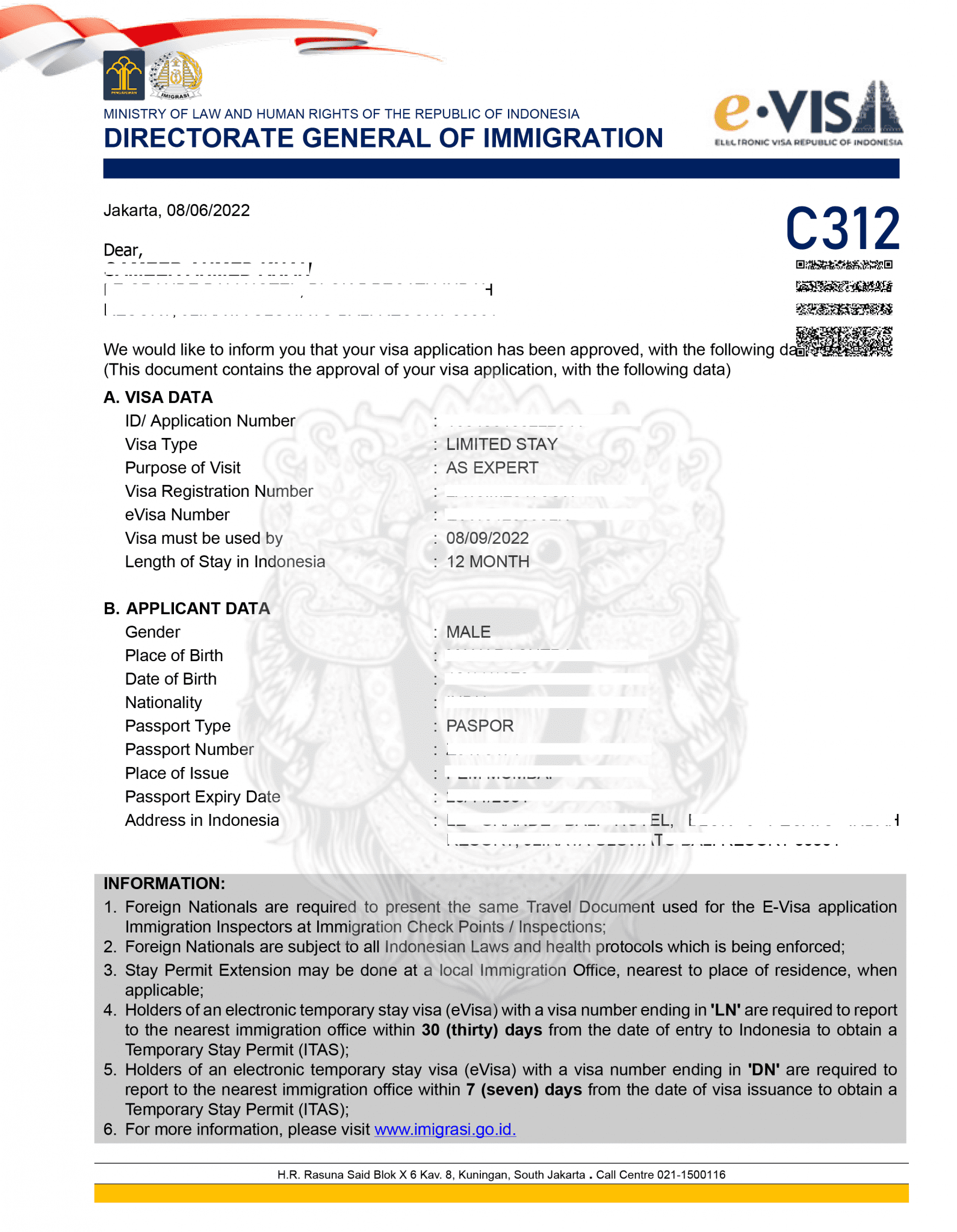 Visa C312 Working Kitas Bali Work Permit